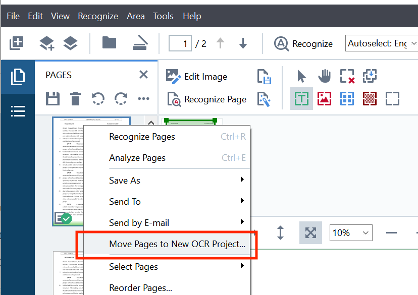 Moving specific pages from an OCR project to a new OCR project – Help Center