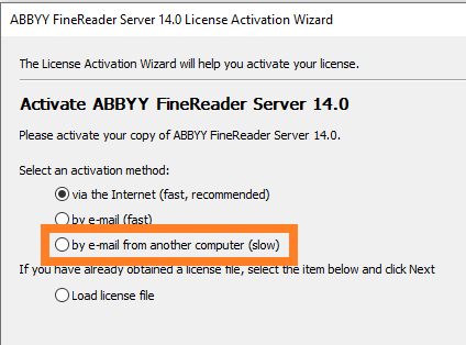 How to activate the FineReader Server 14 license from another computer, if the target computer ...