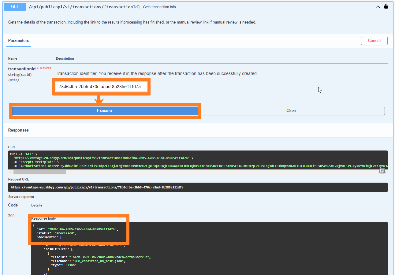 How to get the transaction status via Vantage API – Help Center