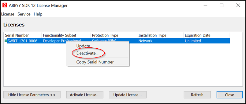 How to deactivate a license via License Manager in FineReader Engine ...